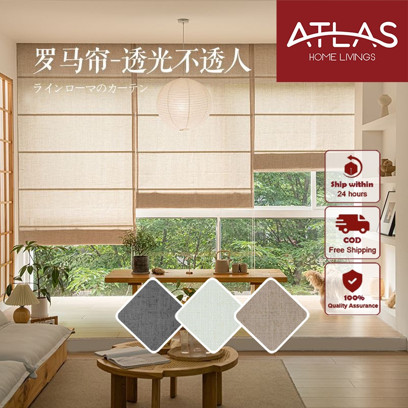 ATLAS HOME LIVING Ready Stock Linen Roman Blind Lift roller blinds Japanese Style Sunshading ...