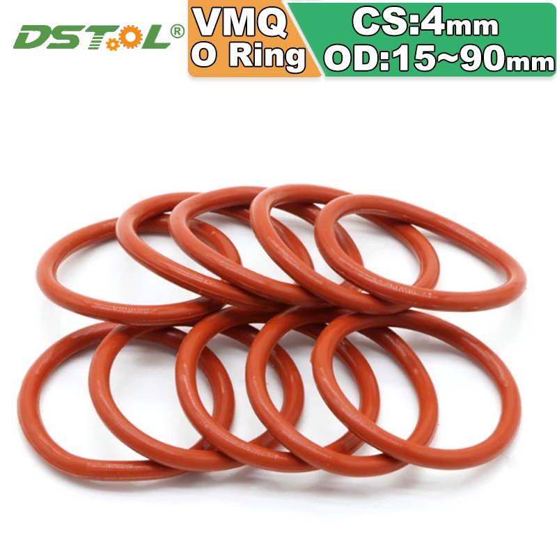 5Pcs VMQ O Ring Silicone O-Ring CS 4mm Red Food Grade Rings OD 15-90mm ...