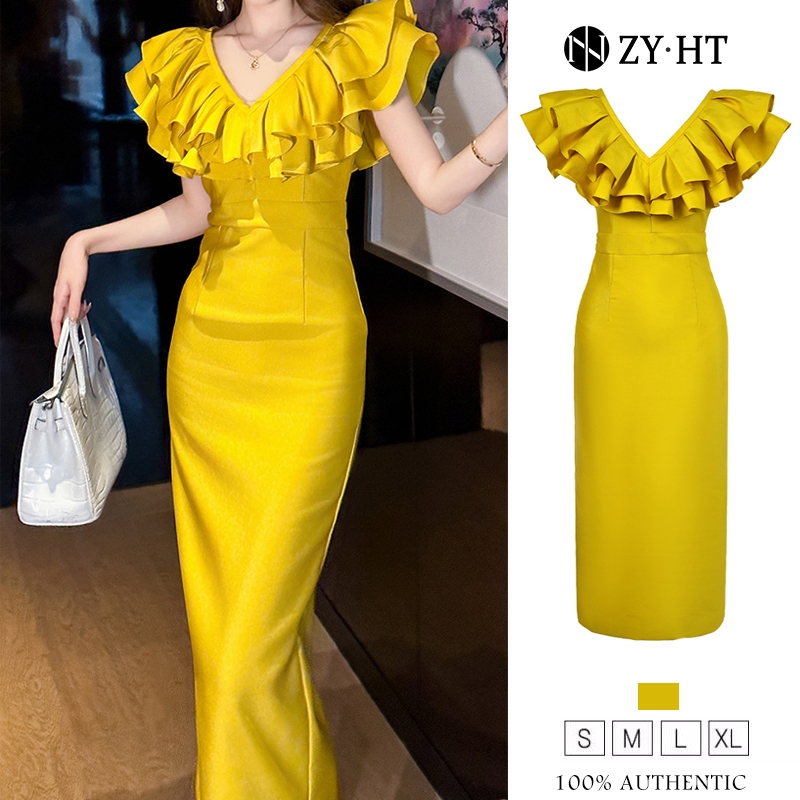 ZY·HT Women's Dresses Yellow Dresses V-neck dresses Work Dresses High ...