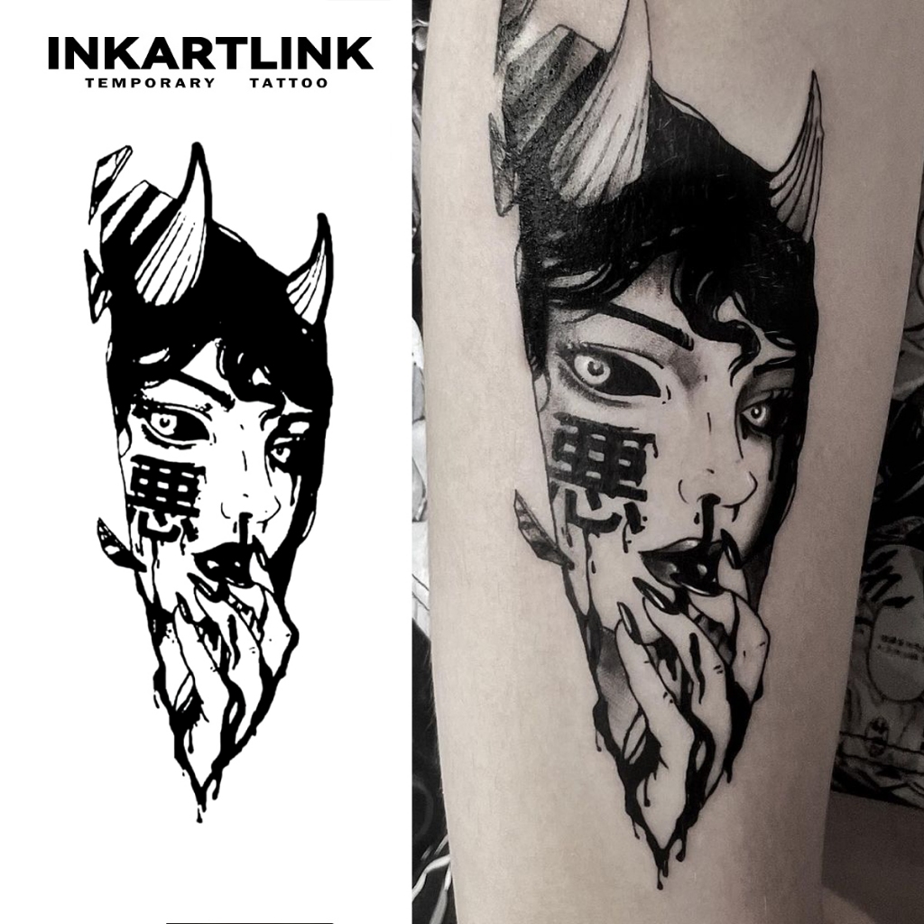 female devil temporary tattoo stickers, waterproof long-lasting magic ...