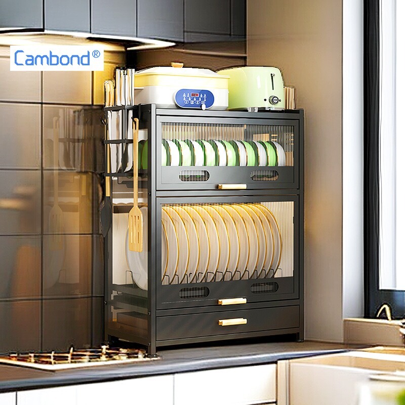 Cambond Plate Rack Kitchen Dishware Cabinet Dish Rack with Cover Dish ...