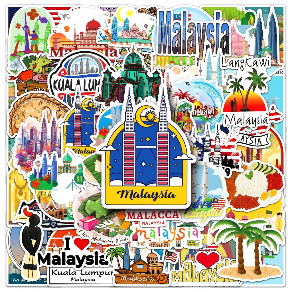 50Piece Funny Malaysia Attractions Stickers DIY For Phones Cases Laptop ...