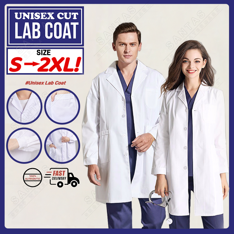 Button Cuffs White Lab Coat Long Sleeves Baju Scrub Medical Baju Doktor ...