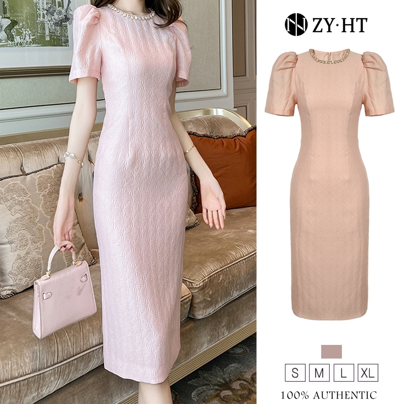 ZY·HT Women's Dresses Pink Dresses Inflatable Sleeves Work Dresses High ...