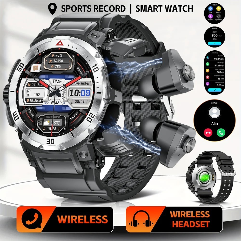 GT100 Pro Smart Watch 2 in 1 Men TWS Earbuds Bluetooth Headset Earphone ...