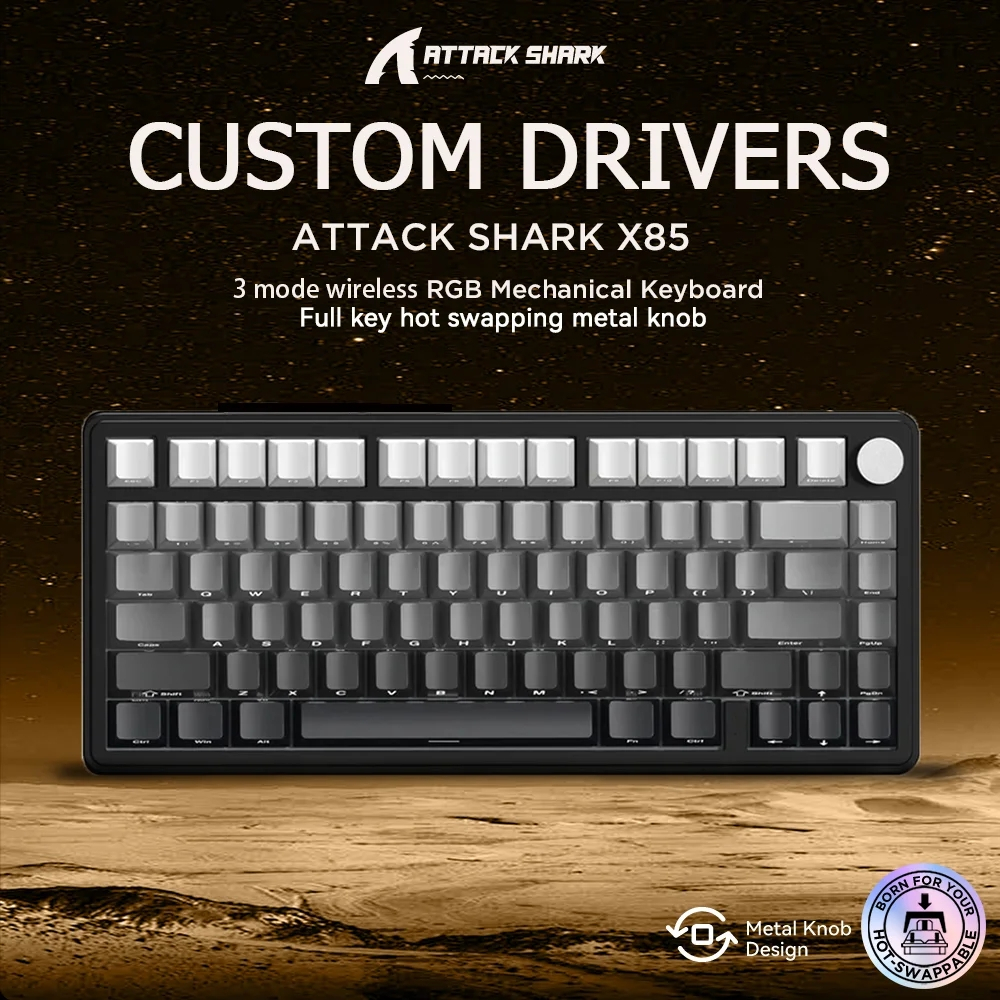 ATTACK SHARK X85 Bluetooth mechanical keyboard, 2.4G tri-mode, RGB Effects,TFT screen, metal ...