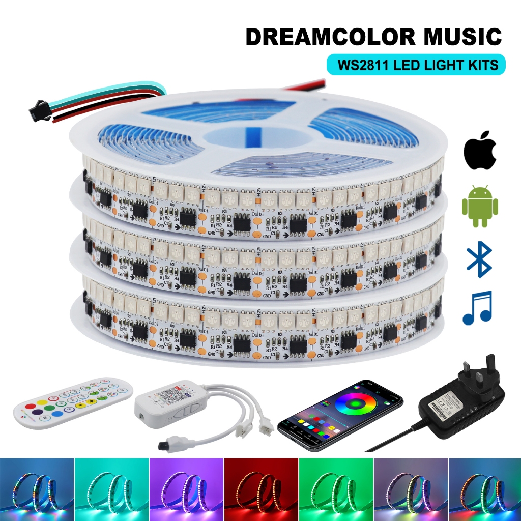 5M UK Power Kit WS2811 5050 RGB LED Strip Individually Addressable IC ...