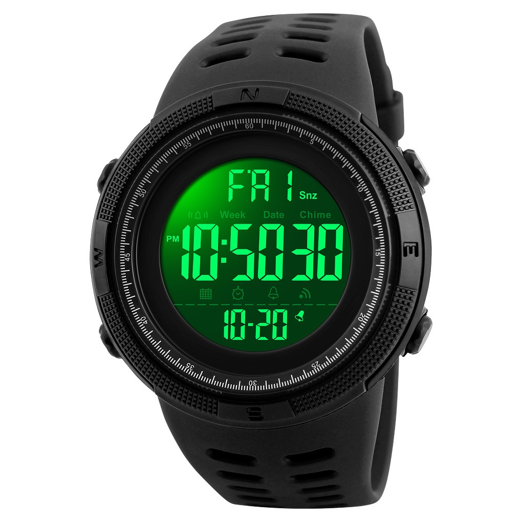 50M Waterproof Men's Digital Watch with Night Light, Dual Time Zones ...