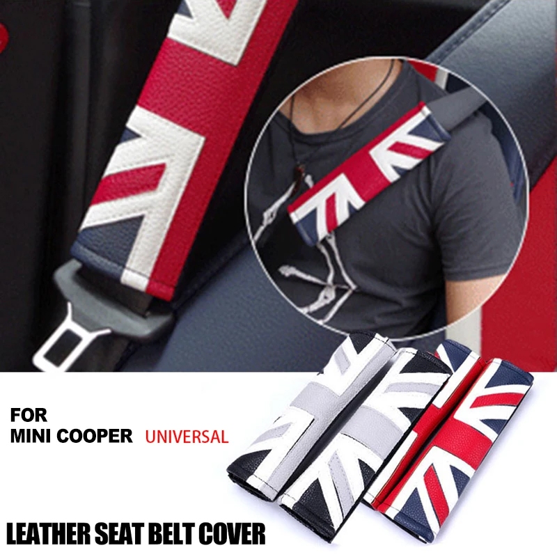 2Pcs PU Leather Seat Belt Protective Shoulder Pad Cover Union Jack For ...