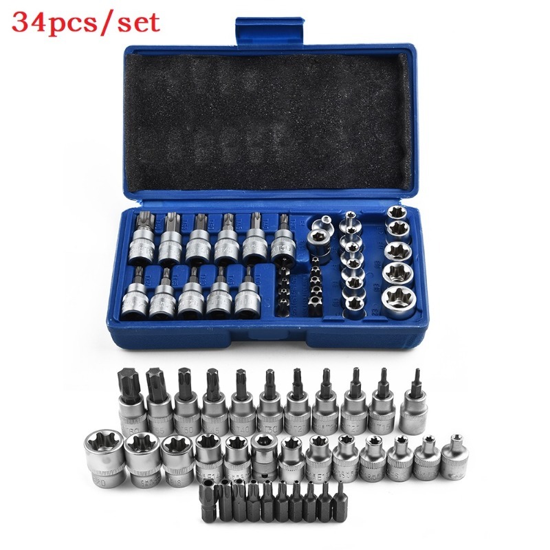 34pcs E Type Torx Star Bits Socket Set Repair Hand Tool Kit CRV Drive ...