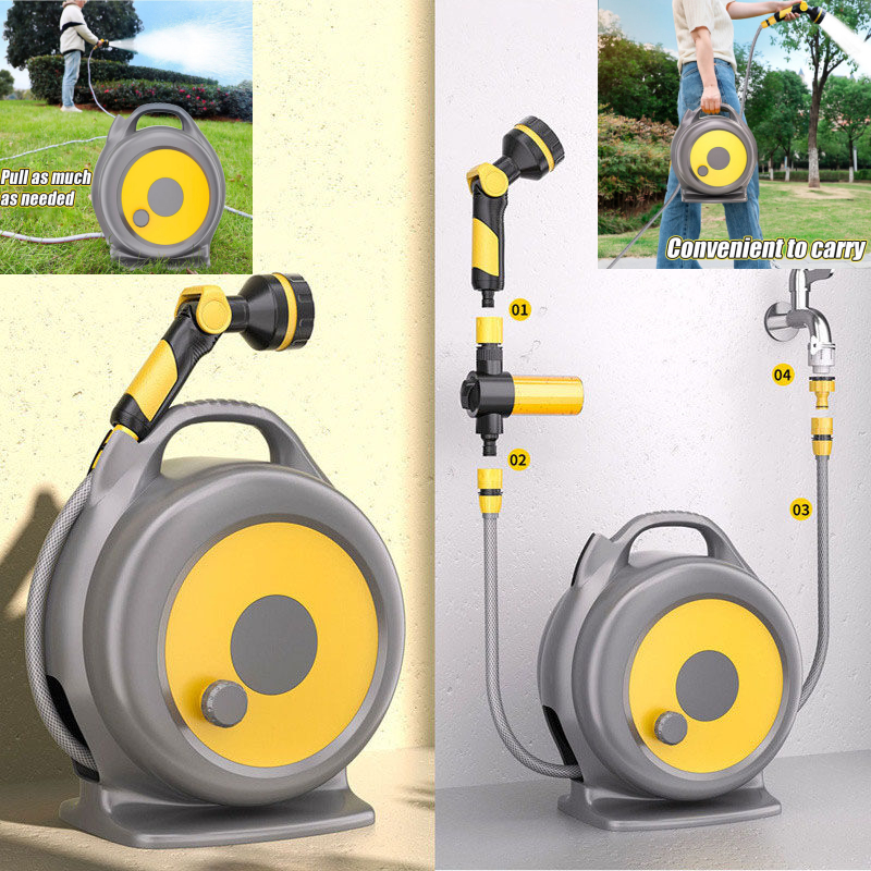 20M Garden Hose Reel Set Retractable Water Hose Holder Auto Rewind Wall ...