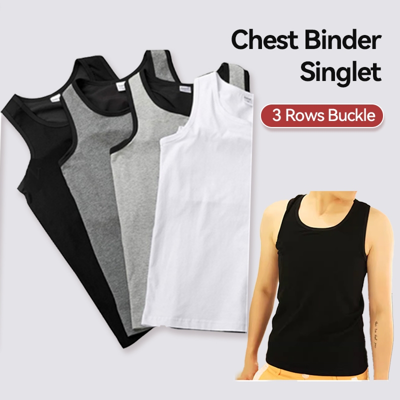 (S-6XL) Buckle Chest Binder Singlet Tank Top Tight Yarn baju melayu ...