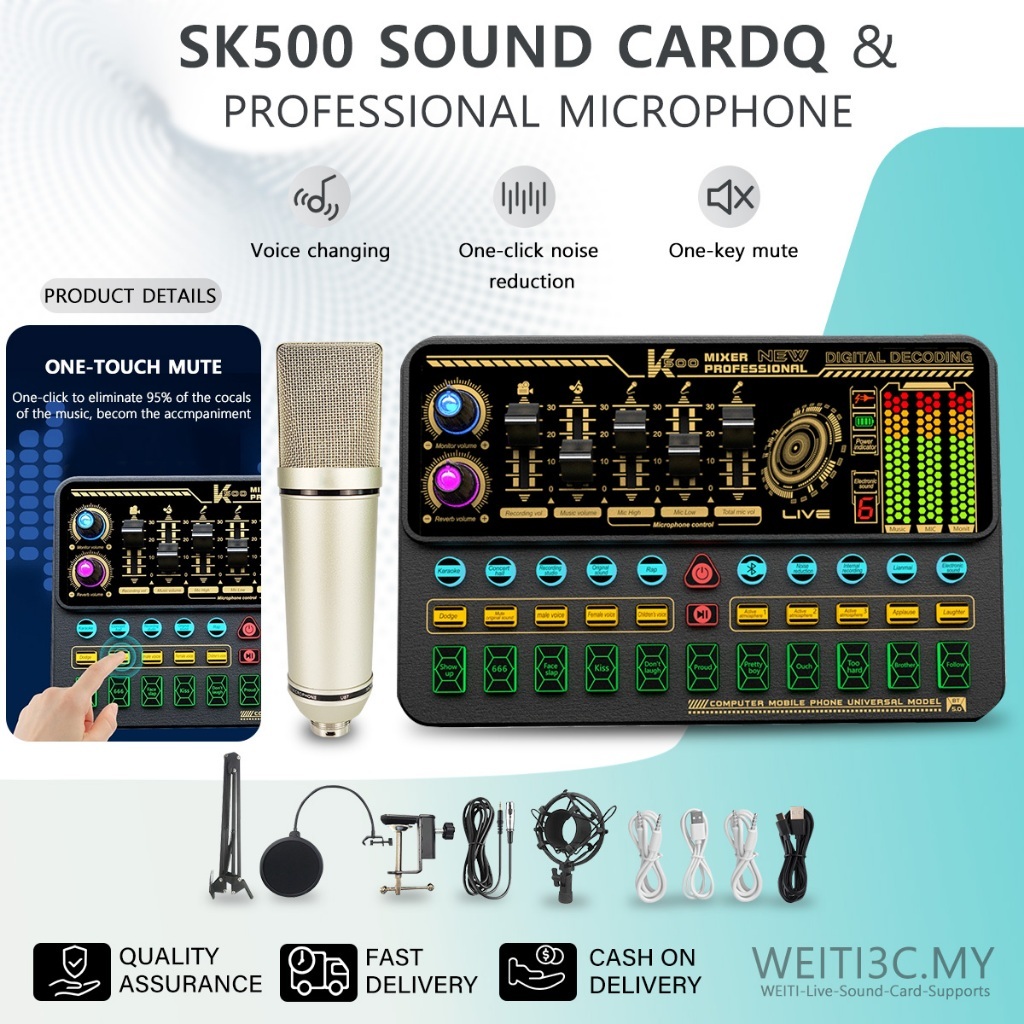 【24 Ship】SK500 Sound Card Microphone Set Voice Changer Device Bluetooth ...