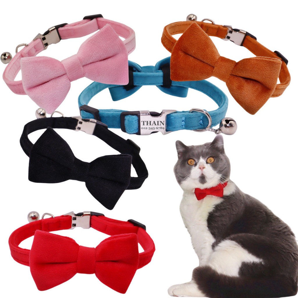 Personalized Cat Collar velvet with Name Kitten Collars with Bell and ...