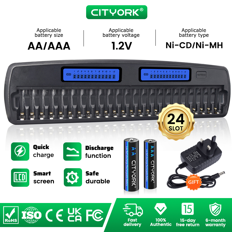 Cityork 24 Slots Large LCD Smart Battery Charger KTV Dedicated Pengecas Bateri For 1.2V AA 2A ...