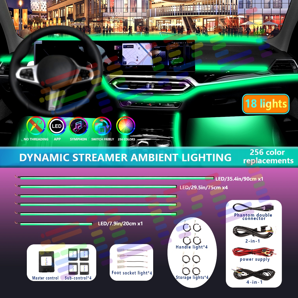 Car Interior Acrylic Light Ambient Lights 64 RGB Guide Fiber Optic Car ...