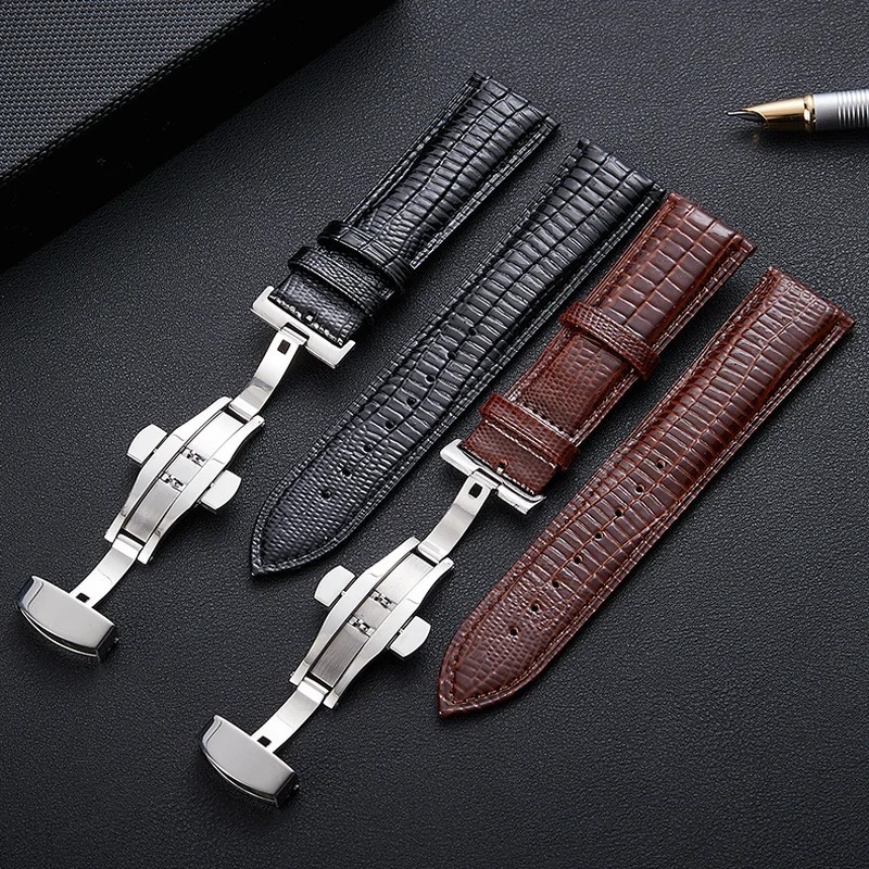 Butterfly Buckle Watch Band Shiny Replacement Black Brown Watchband ...