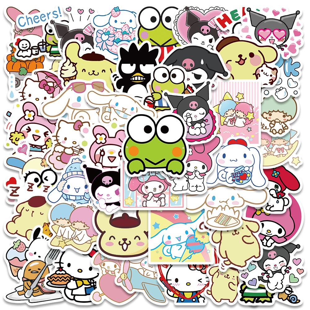 50 pcs Cute Sanrio Cartoon Collection Waterproof PVC Stickers | Shopee ...