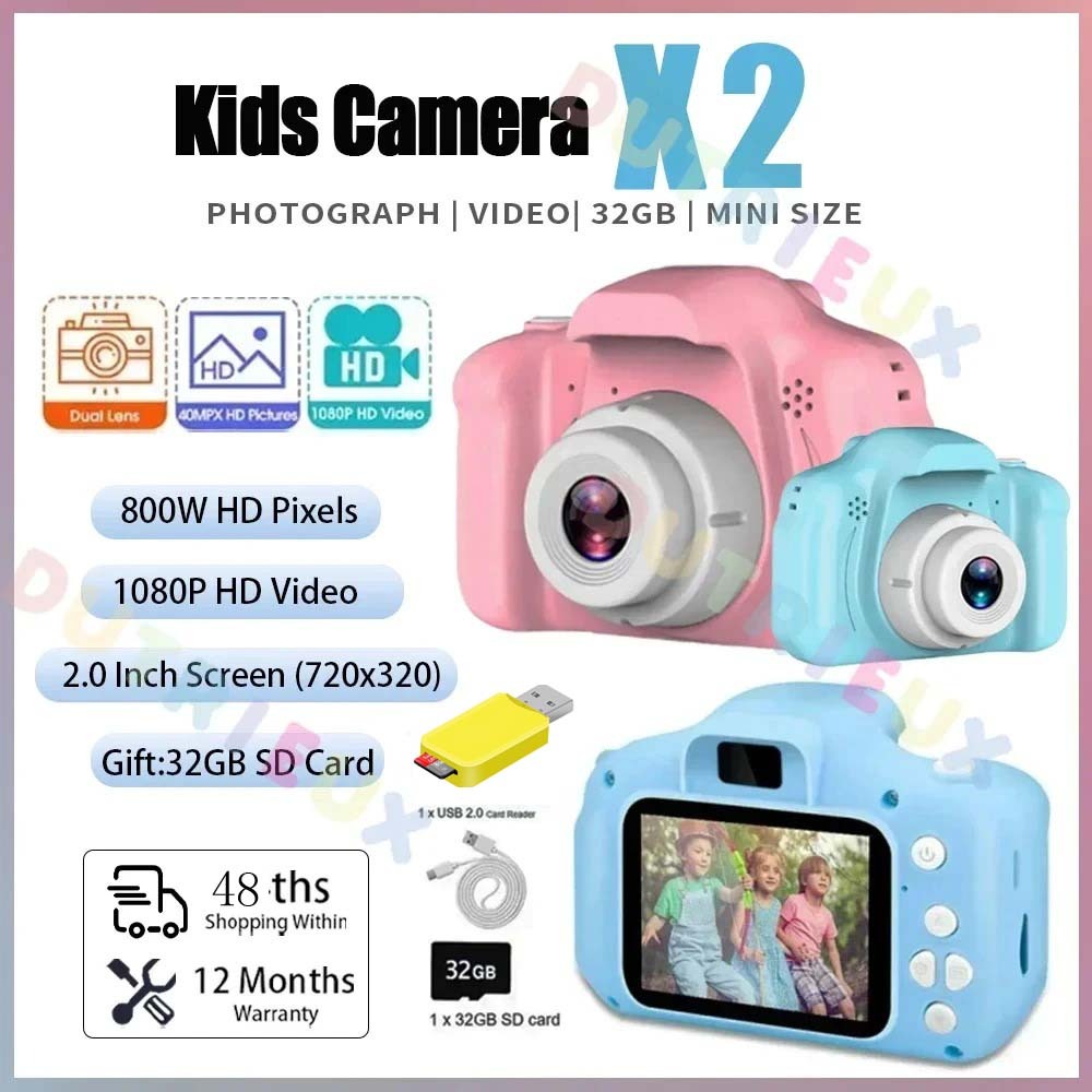 (Ready Stock) Mini kids Digital Camera for Children X2 HD 800W 2.0 Inch ...