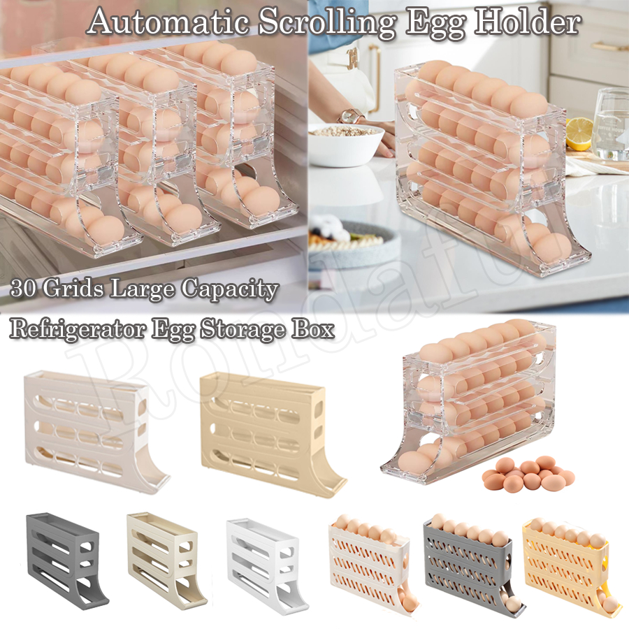 4-Layer Automatic Scrolling Egg Holder 30 Grids Capacity Refrigerator Egg Storage Box Auto ...