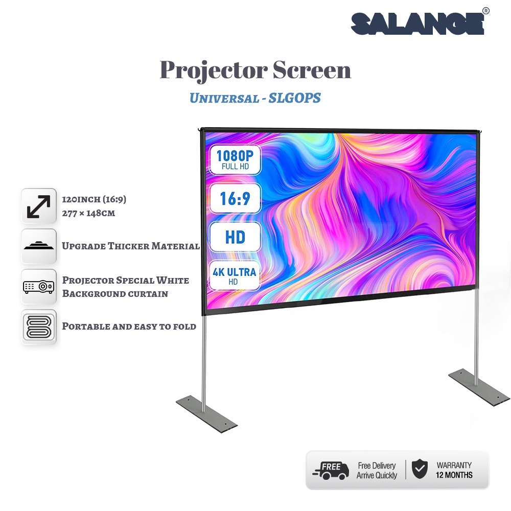 Salange 100/120 inch Foldable Portable HD 2K 4K Projector Screen with ...