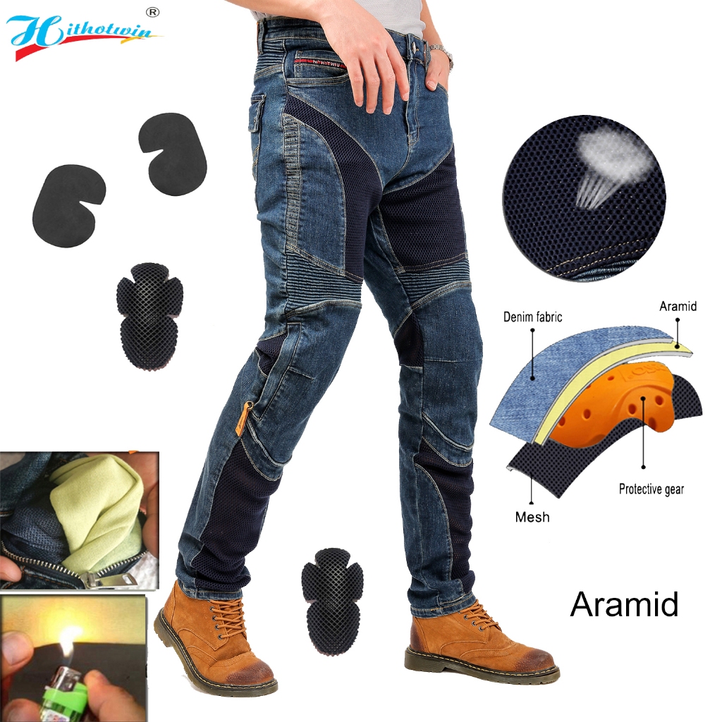 summer Mesh ventilation Men Motorcycle Jeans Aramid Moto Pants ...