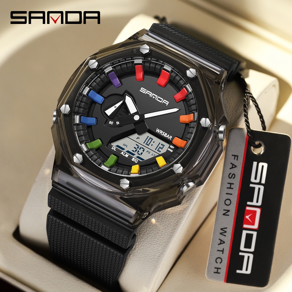 SANDA 3341 New Men's Transparent Electronic Watch Multi functional ...