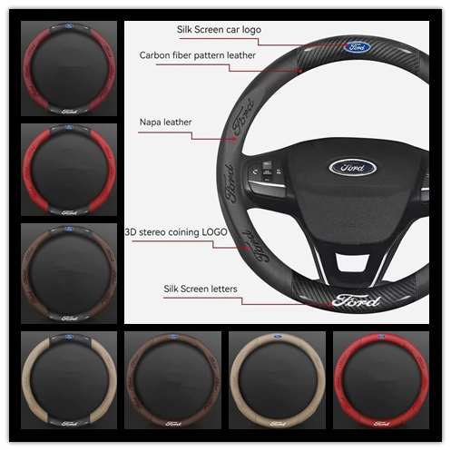 Ford car Carbon Fiber Leather Steering Wheel Cover Focus Mondeo Escape ...