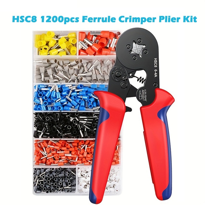 HSC8 6-4A 6-6A 1200/1900pcs Ferrule Crimper Plier Kit 0.25-10mm² AWG23 ...