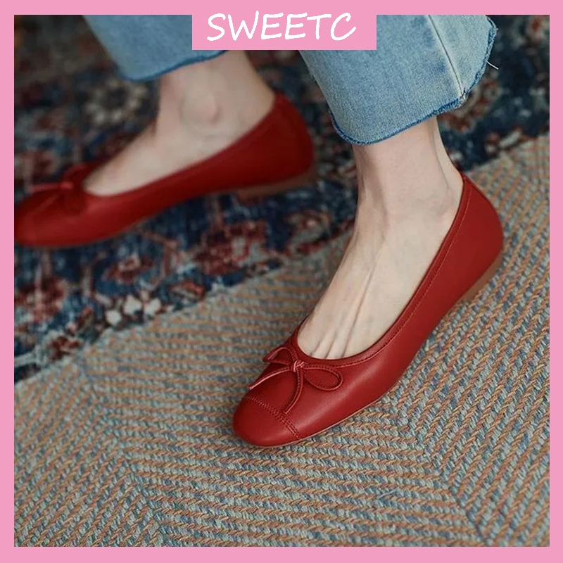 SWEETC Kasut raya perempuan Raya 2024 kasut ibu mengandung Bow Flats ...