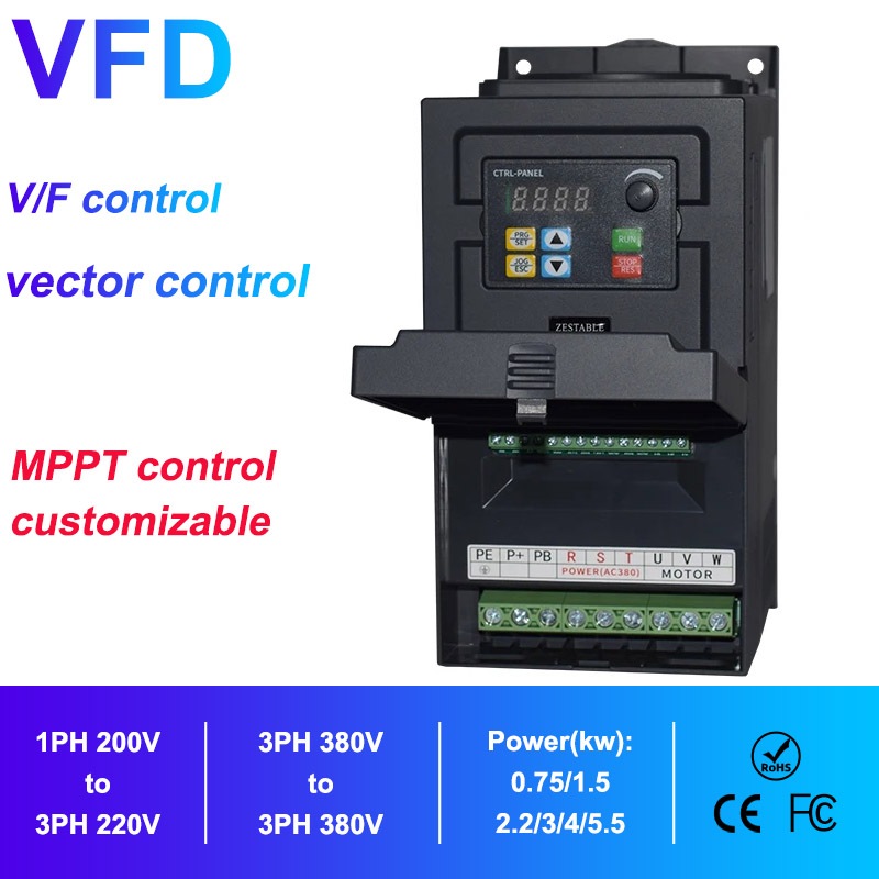 220V 3 Phase 50HZ 60HZ Frequency Inverter VFD Motor Control 1.5KW 2.2KW ...