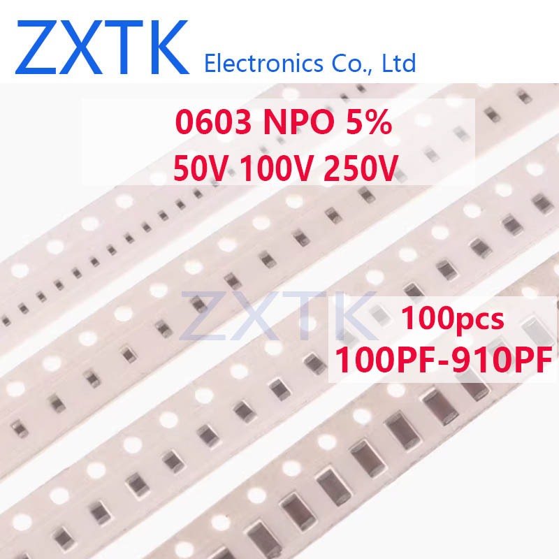 100PCS 0603 50/100/250V SMD Chip Ceramic Capacitor NPO 5% 100PF-910PF ...