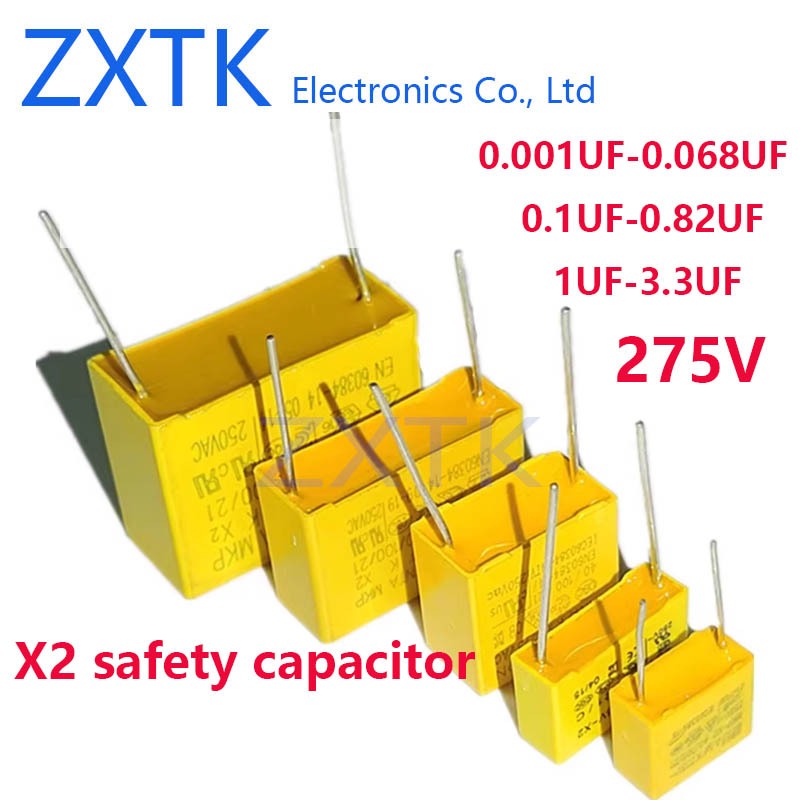 10PCS Safety capacitor MKP X2 275V 0.001uF-3.3uF 0.1uF 0.22uF 0.33uF 0.82uF 1uF 1.2uF 1.5uF 2uF ...