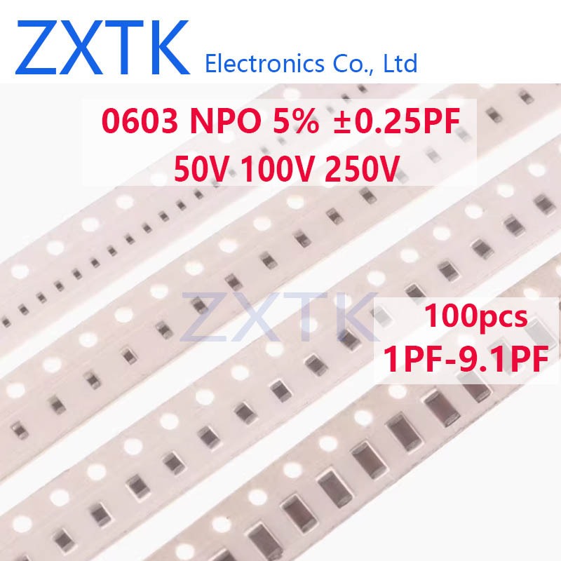 100PCS 0603 50/100/250V SMD Chip Ceramic Capacitor NPO 5% ±0.25PF 1PF-9.1PF 1.5PF 2PF 2.2PF 3PF ...