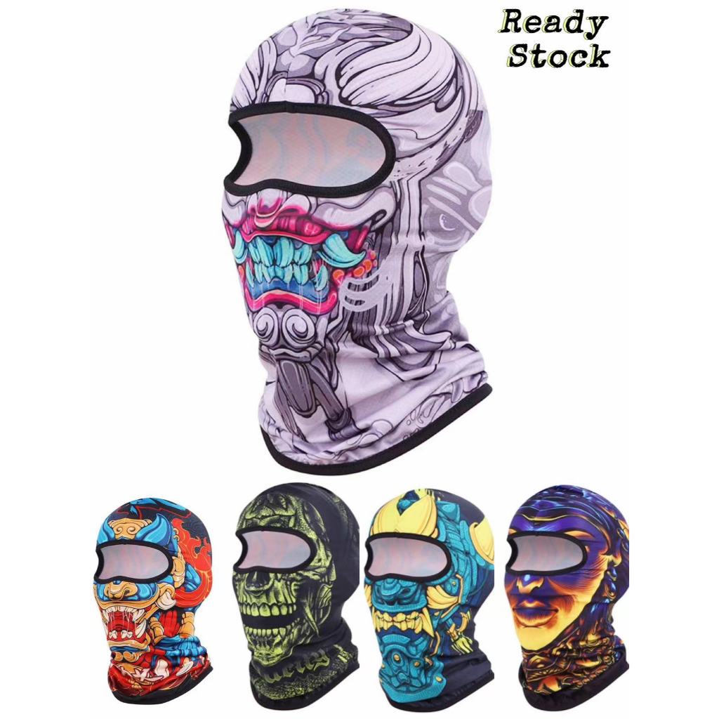 Japanese Style Skull Full Face Mask Motorcycle Cycling Headgear UPF40 ...