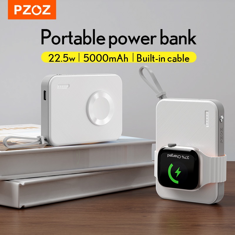 PZOZ 5000mAh Magnetic Mini Power Bank For Apple Watch Wireless Charger ...