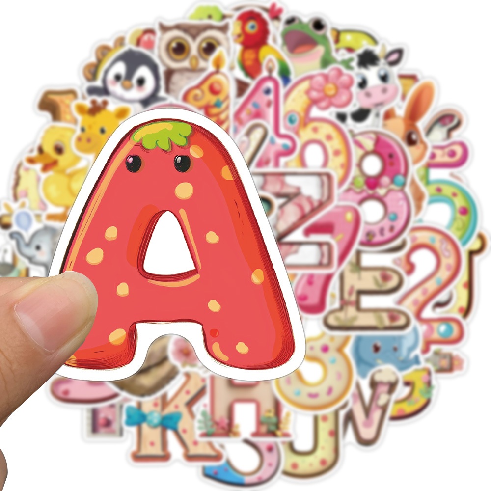 [Large Stickers]50PCS Mix Cute Catoon Alphabet Number Animals Stickers ...