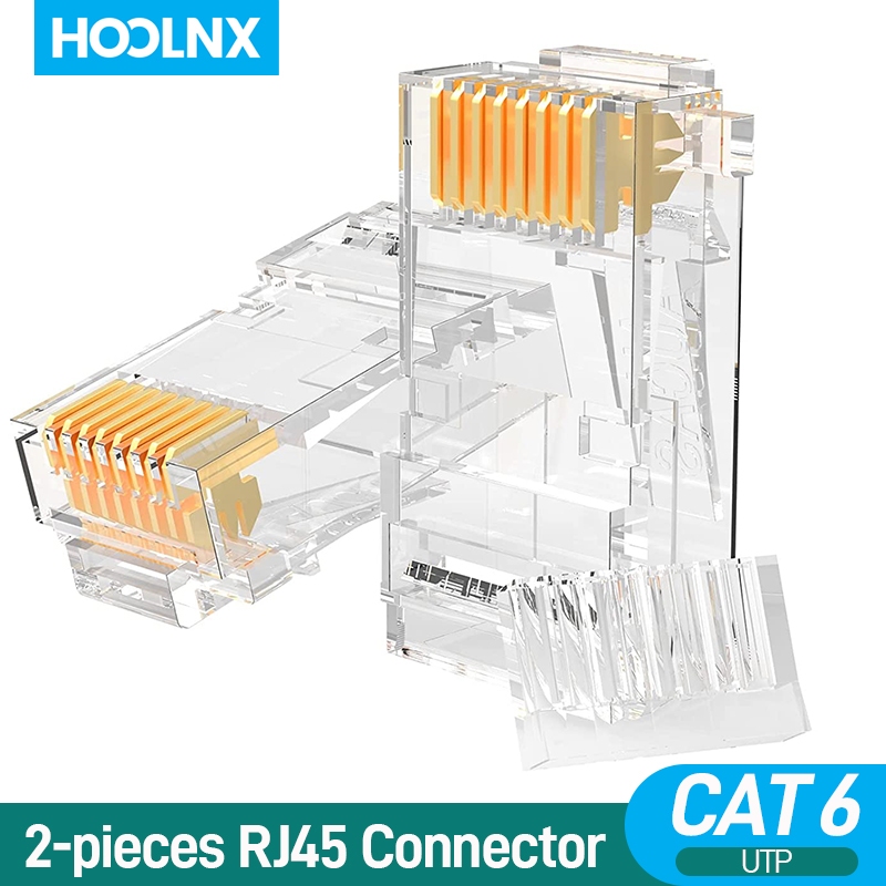 Hoolnx CAT6 RJ45 Modular Plug Connector: UTP 50μ Gold-Plated Split-Type ...