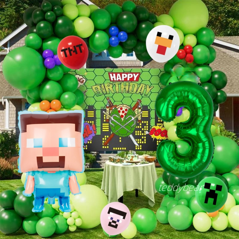 Minecraft Theme Balloon Garland Arhc Kit Large Green Number Boy ...