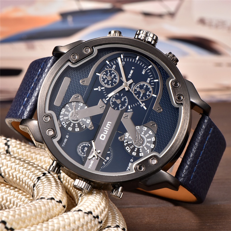 Oulm Super Big Size Luxury Brand Men Watches Two Time Zone Quartz ...