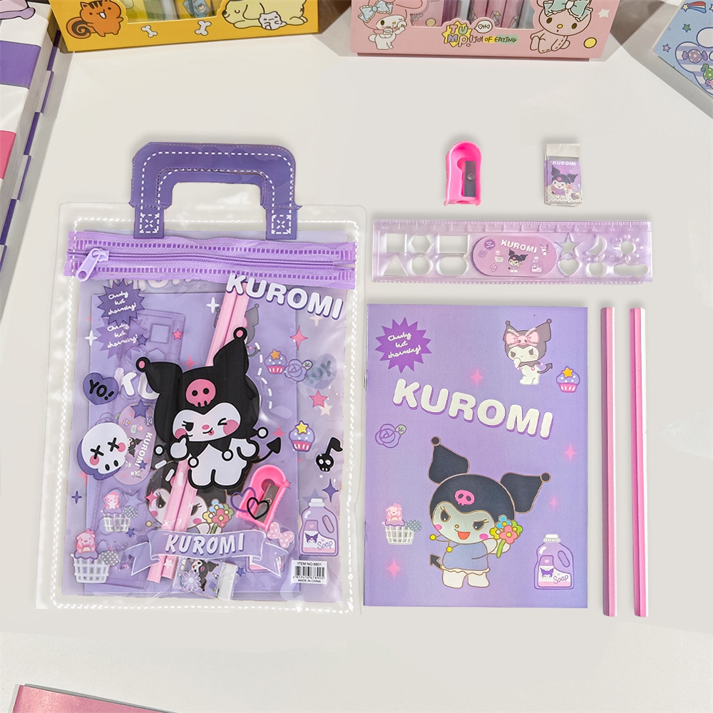 Kids kuromi Stationery Set pencils&ruler¬ebook&eraser&sharpener Set ...