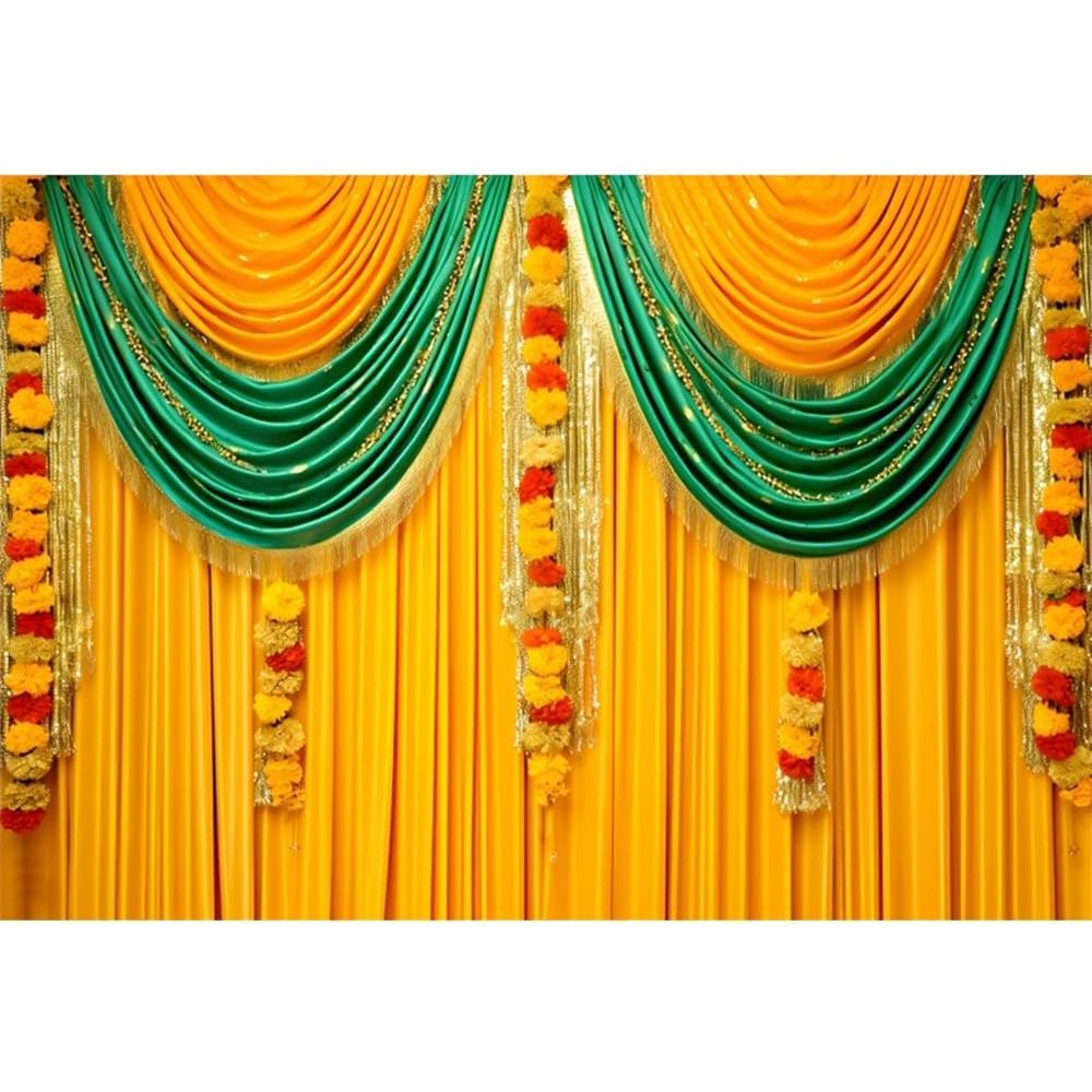 Indian Traditional Backdrop Yellow Green Curtain Photography Background ...