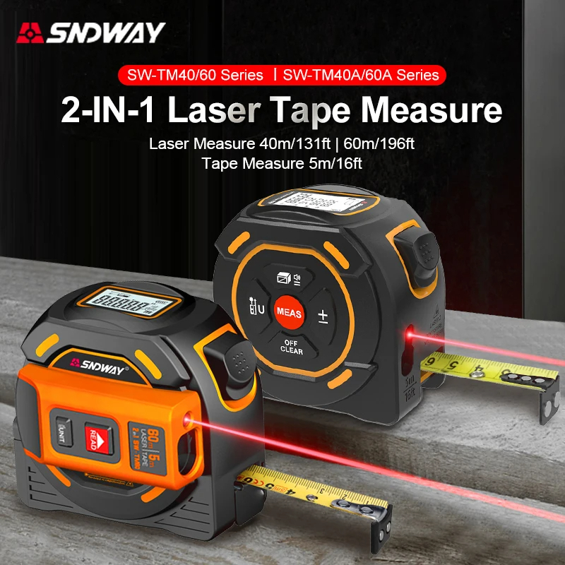 SNDWAY 2 In1 60M Laser Rangefinder 5m Tape Measure Ruler LCD Display ...