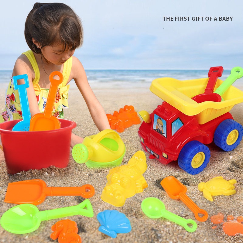 TEMI 14pcs children's beach toy set sand digging toy bucket beach ...