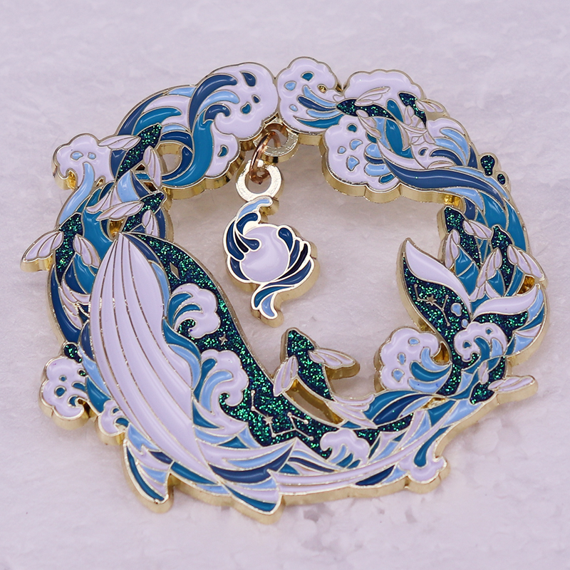 Hot Selling and Sparkling Whale Badges, Cute Marine Animals, Wave Metal ...