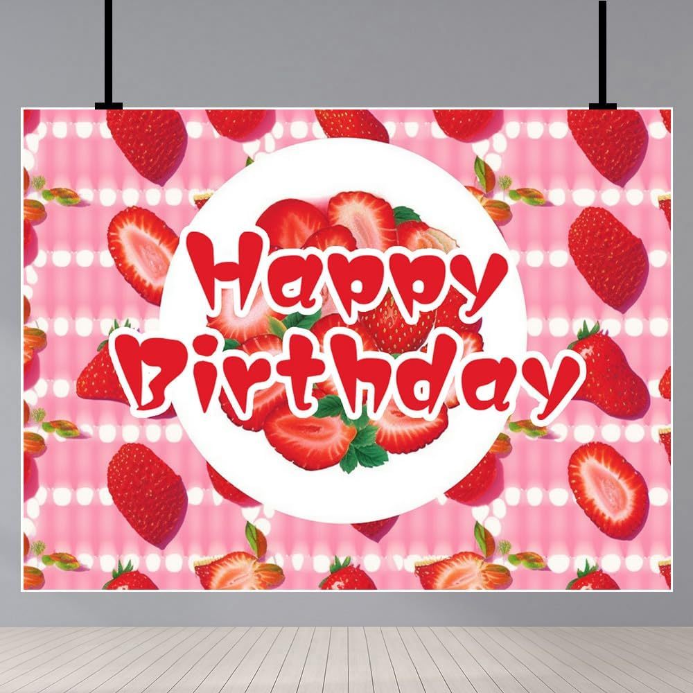Red Strawberry Birthday Backdrops for Sweet Girl Strawberry Theme ...