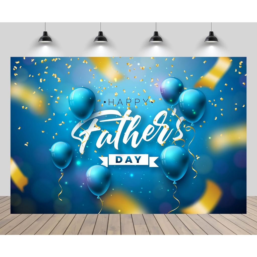 Happy Father's Day Backdrop Blue Balloons Yellow Ribbons I Love Dad ...