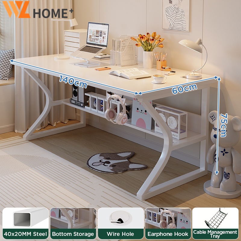 Office Table Computer Table 160CM Table with Storage Rack Writing Desk ...