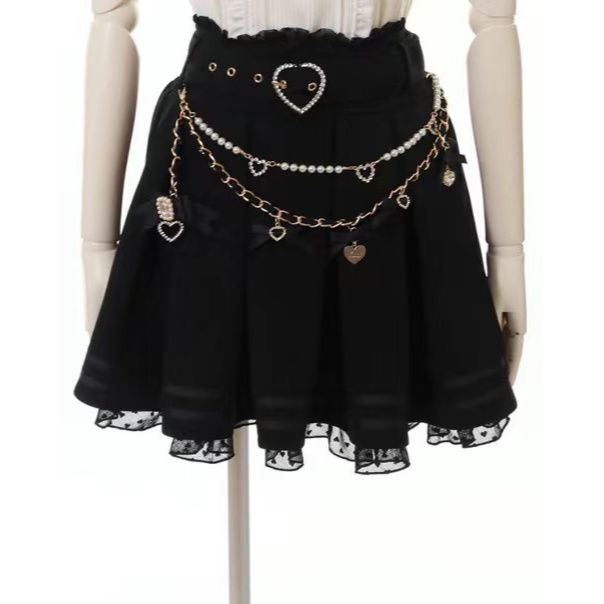 【Large】Japanese Half Skirt Bow Pink Black Love Pearl Chain Landmine ...