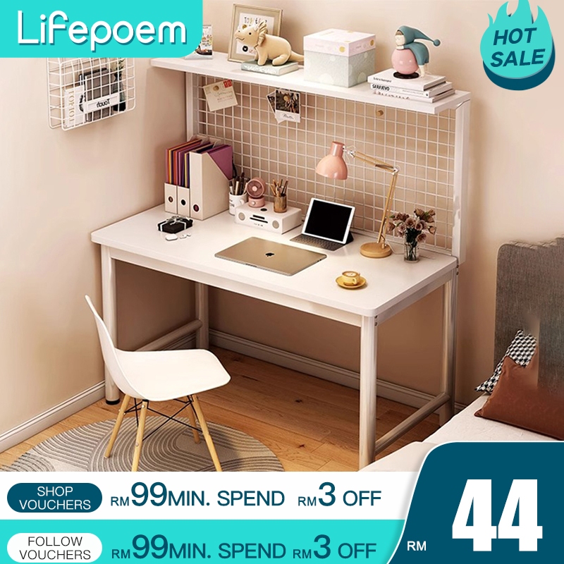 Study Table With Pegboard Perforated Meja Belajar Table With Storage ...